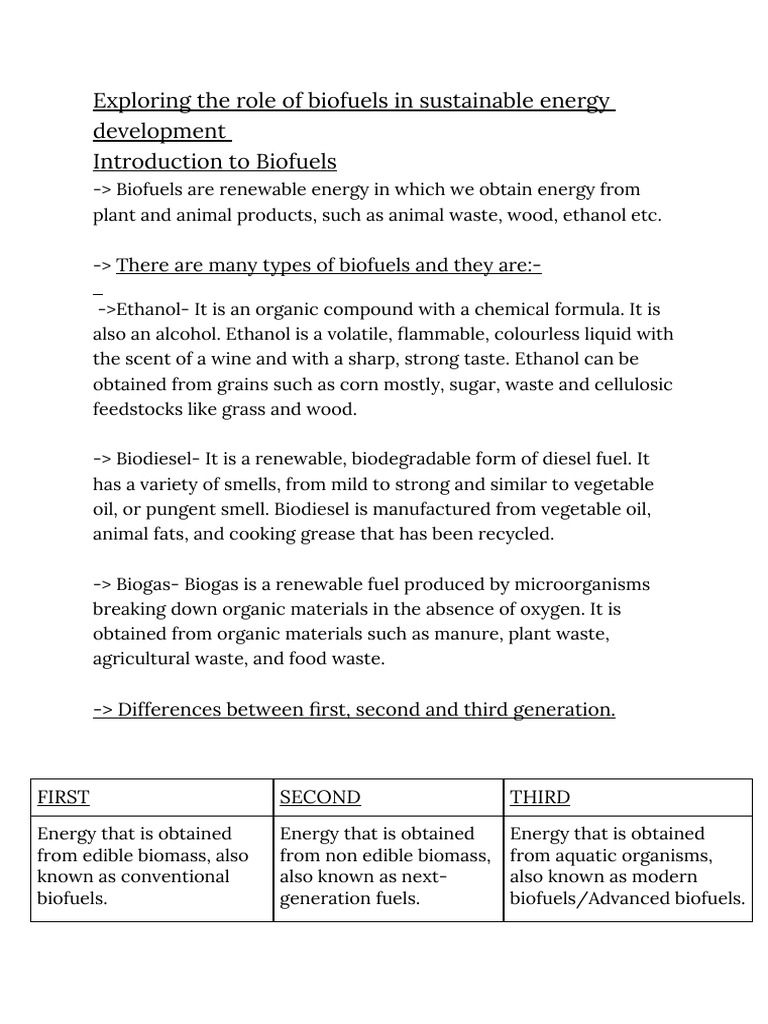 Exploring The Role of Biofuels in Sustainable Energy Development | PDF ...