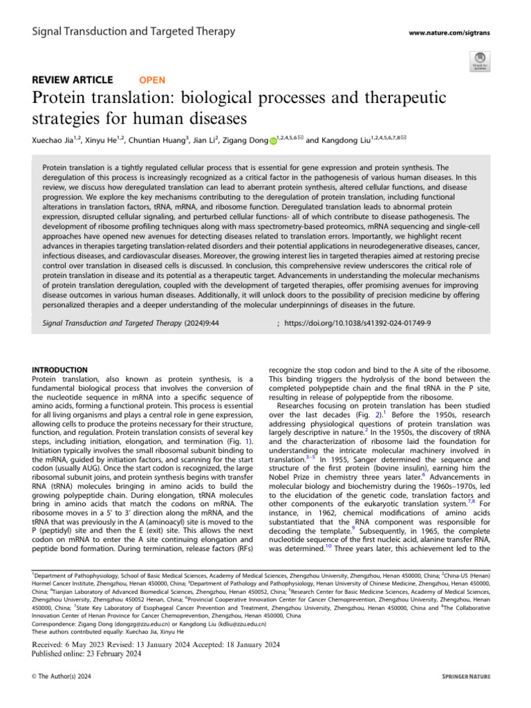 Protein Translation in Disease Therapy | PDF | Translation (Biology ...