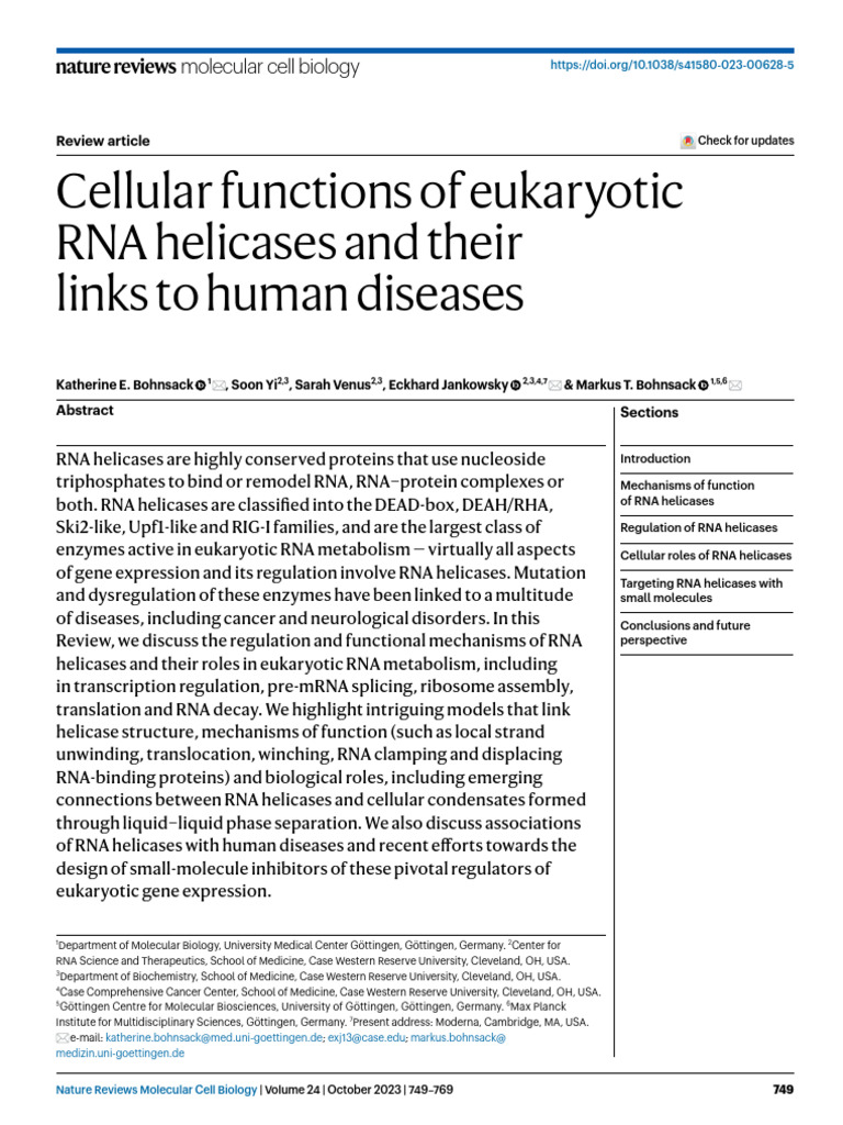 Cellular functions of eukaryotic RNA helicases and their links to human ...
