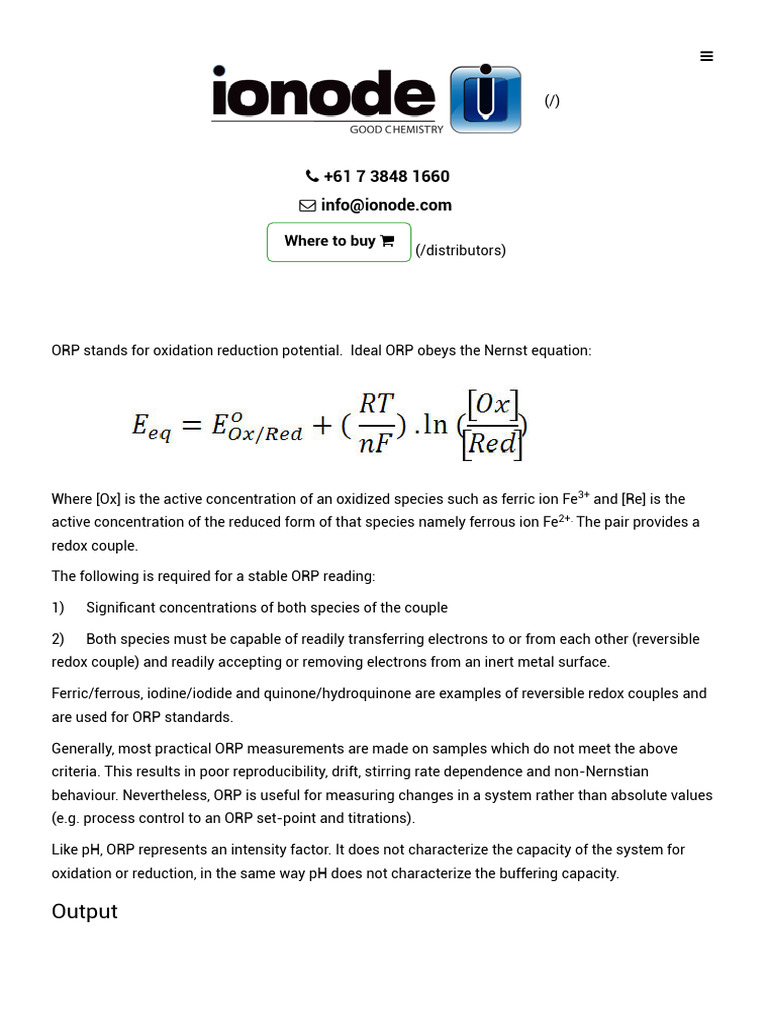 Ionode Electrodes - ORP Theory | PDF | Chemistry | Applied And ...