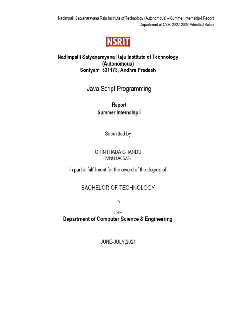 Summer Internship Report: JavaScript Project | PDF | Web Development ...