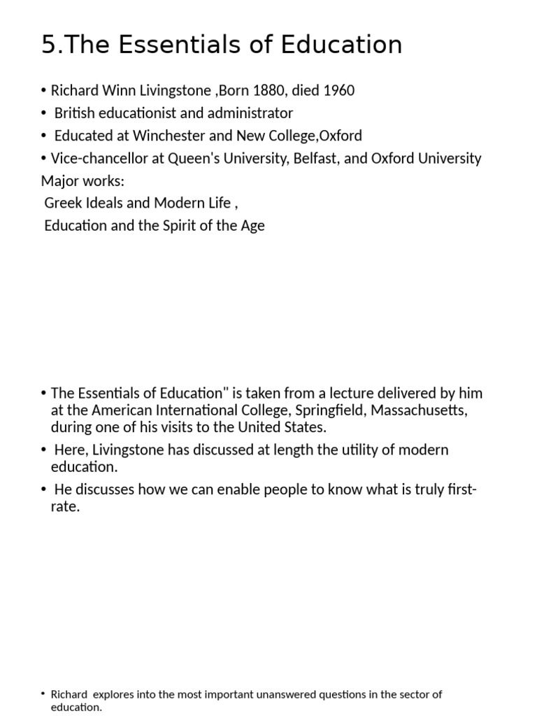 Essentials of Education by Livingstone | PDF | Knowledge | Thought
