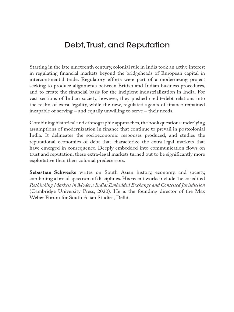 Debt Trust and Reputation in India | PDF | Market (Economics) | Credit