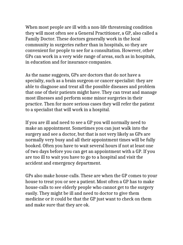 15.2 First reading comprehension GP vs Surgeon | PDF | General Practitioner | Physician