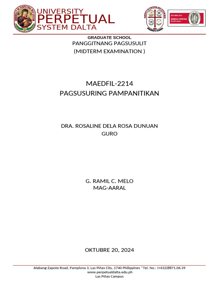 Ramil C Melo-Panggitnang-Pagsusulit - Pagsusuri-Ng-Sanaysay-At-Nobela | PDF
