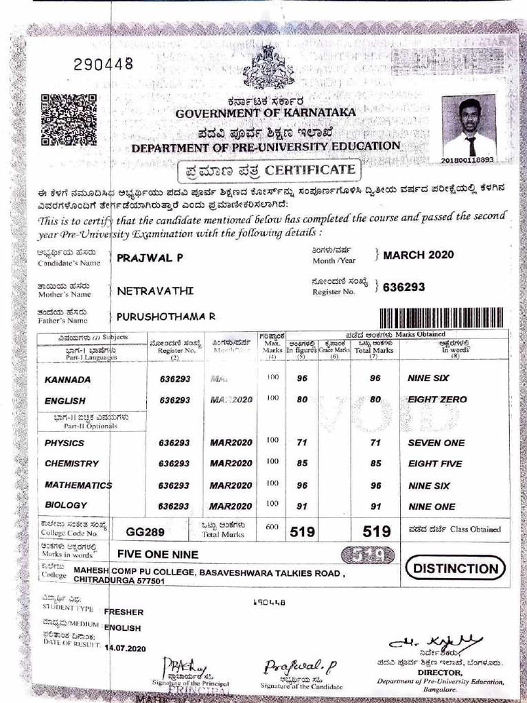 PUC Markscard - Compressed - Compressed-Compressed | PDF | Academic Institutions | Higher Education