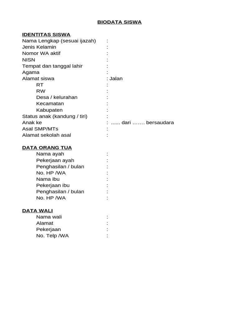 Biodata Siswa | PDF