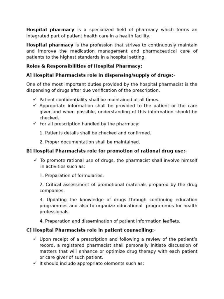 Hospital Setting | PDF | Pharmacy | Pharmacist