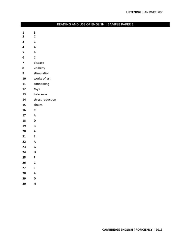Cambridge English Proficiency Sample Paper 2 Listening Answer Key v2 | PDF
