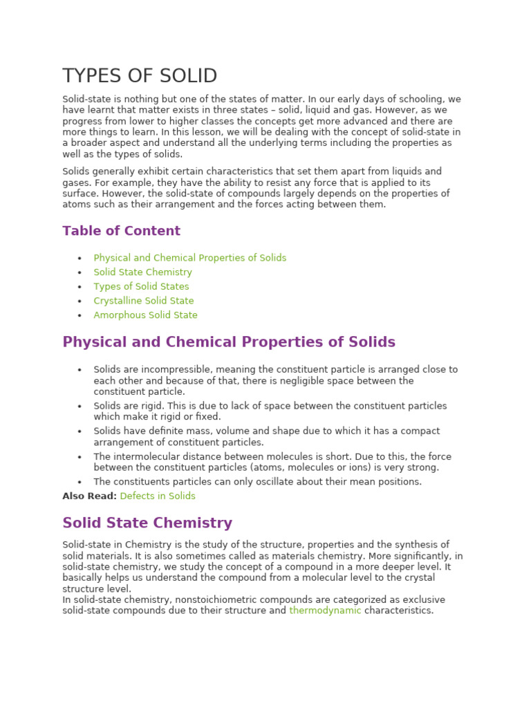 Types of Solid: Physical and Chemical Properties of Solids | PDF ...