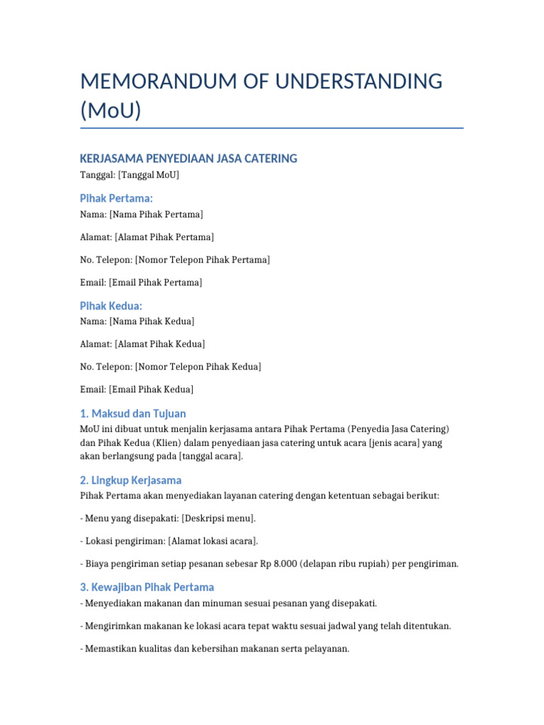 MoU Catering | PDF