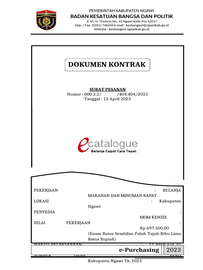Surat Pesanan Katalog Lokal Makan Minum Mom Kenzie | PDF