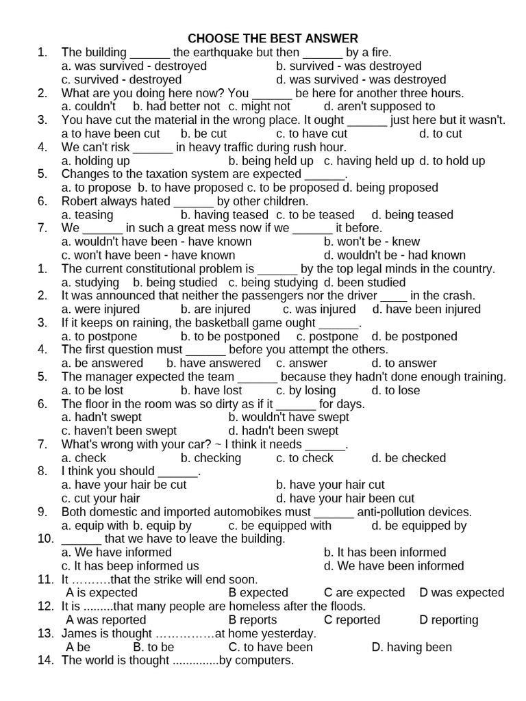 CHOOSE THE BEST ANSWER (Active/passive) | PDF