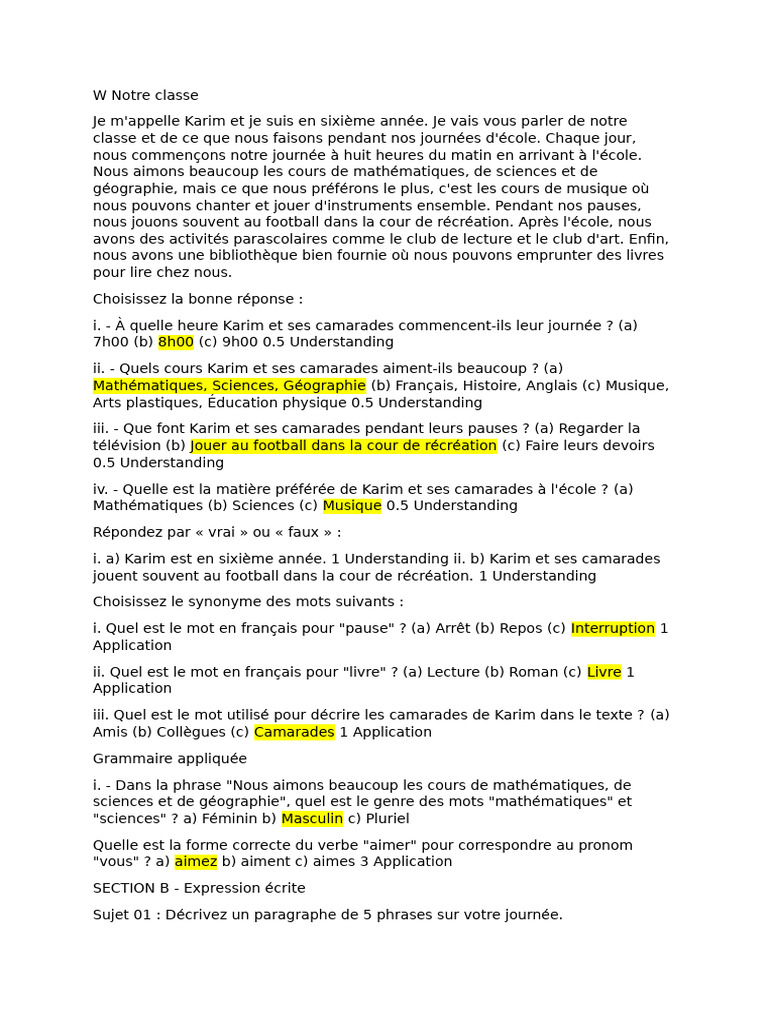 Vie quotidienne en classe de sixième | PDF | Genre grammatical ...