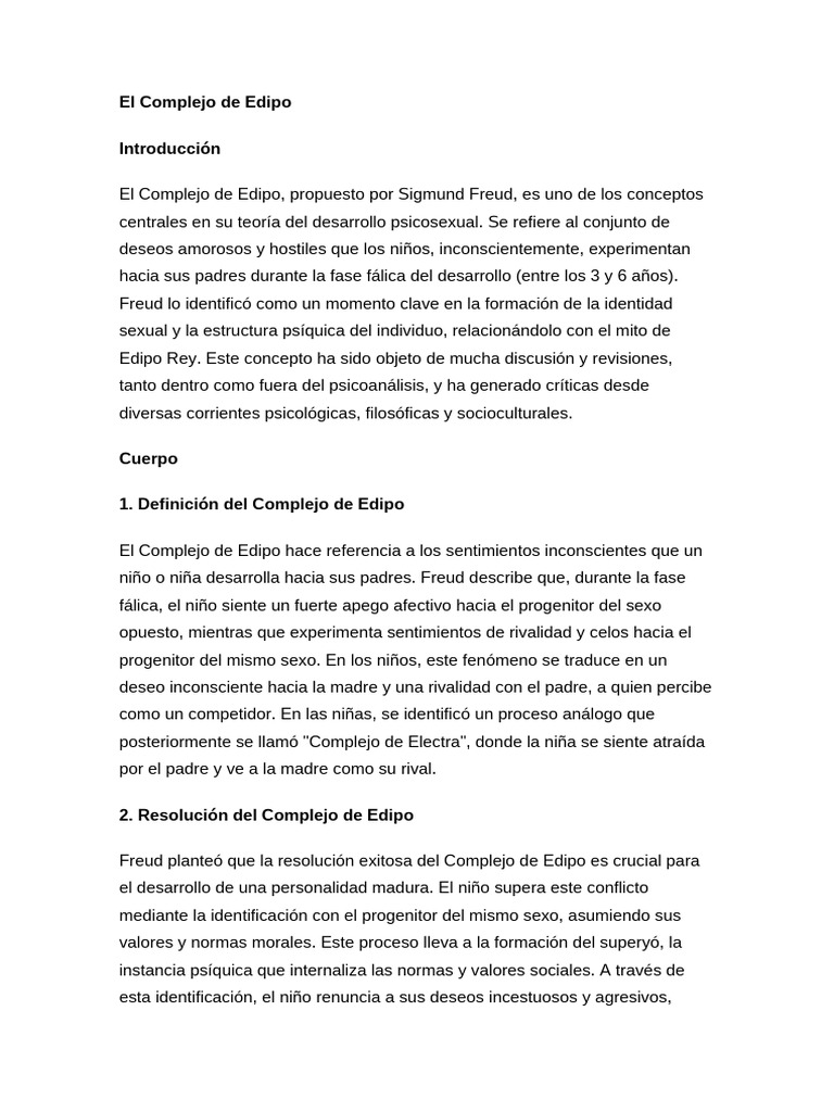 El Complejo de Edipo | PDF | Complejo de Edipo | Sigmund Freud