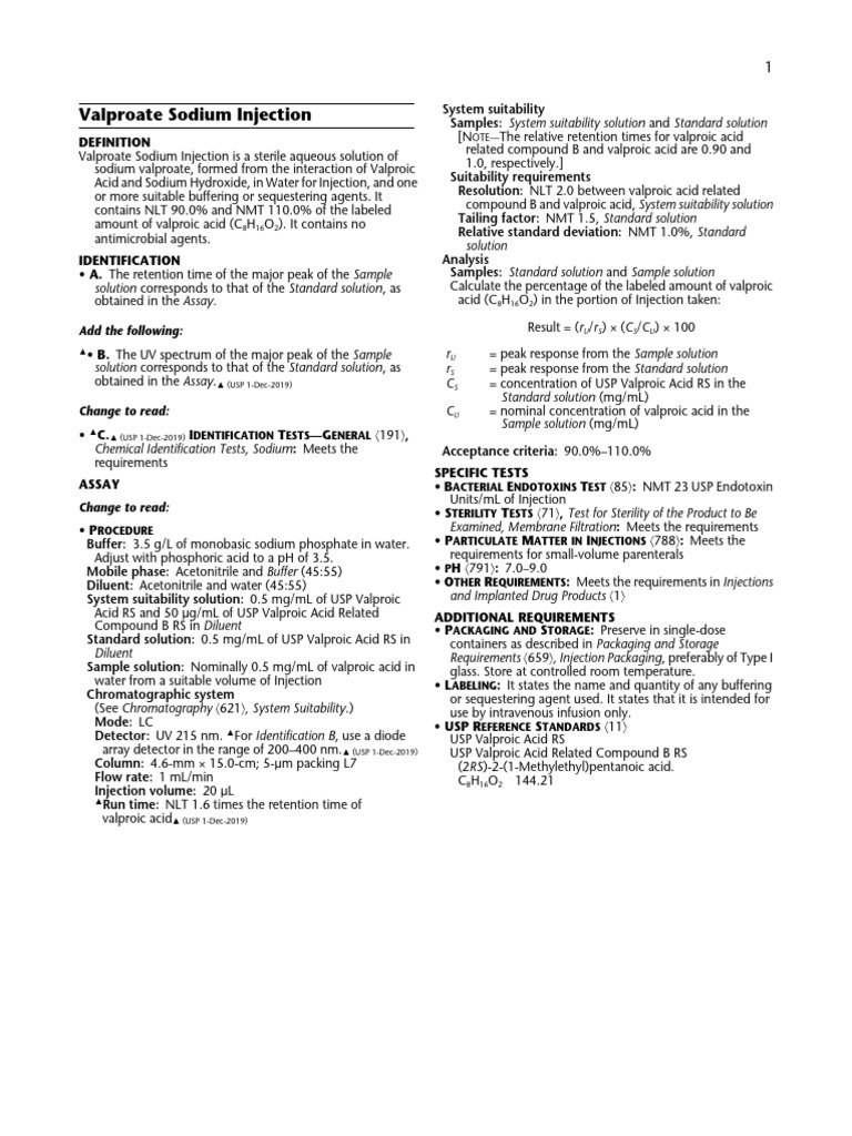 Valproate Sodium Injection USP Guide | PDF | Buffer Solution ...