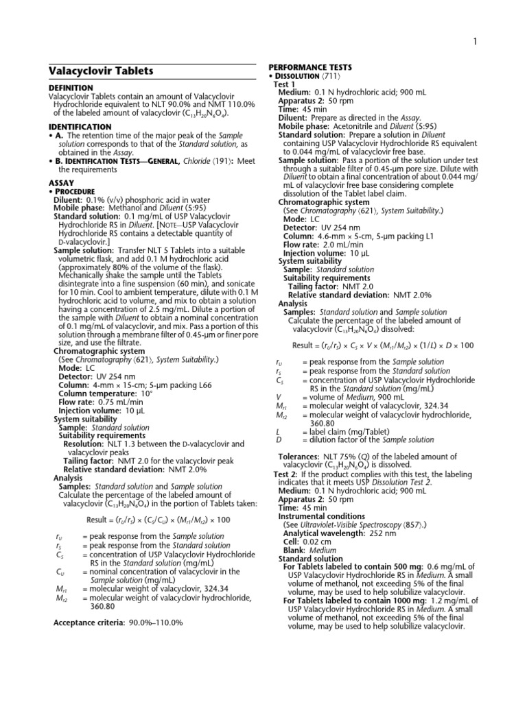 Valacyclovir Tablets | PDF | Chromatography | Ultraviolet–Visible ...