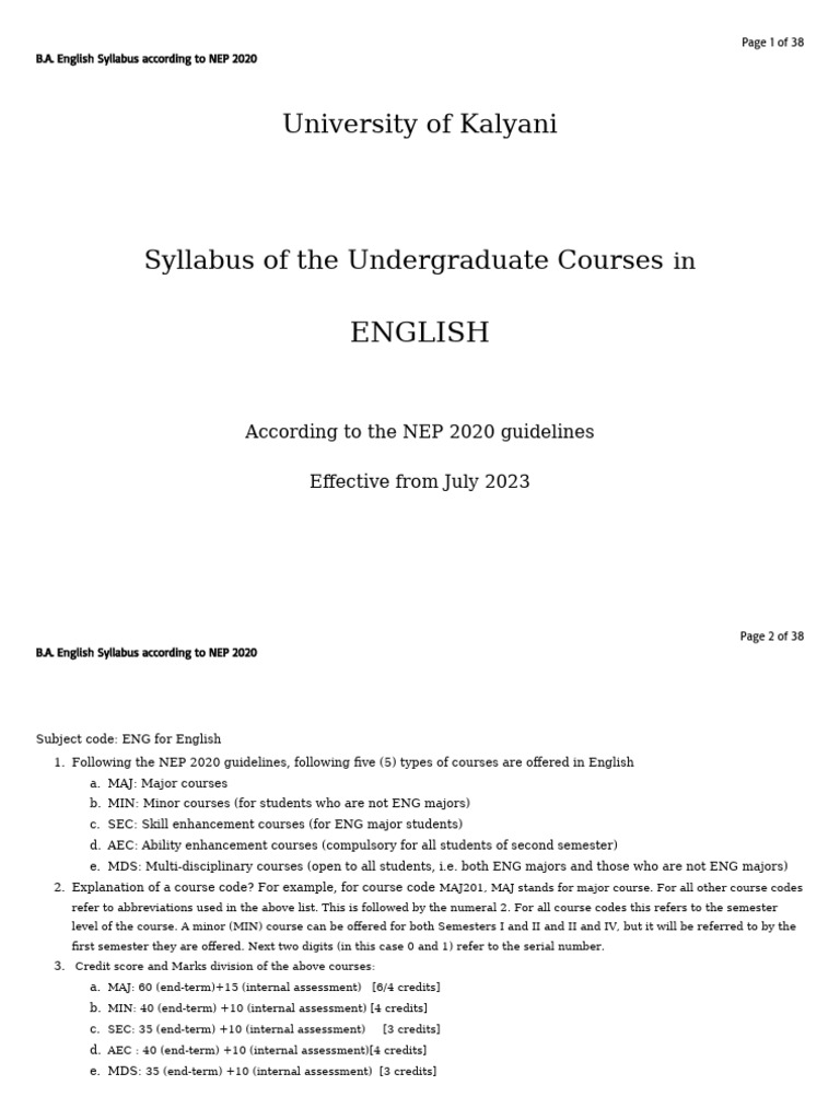 Kalyani University English Syllabus 2024 | PDF | Communication | Consonant