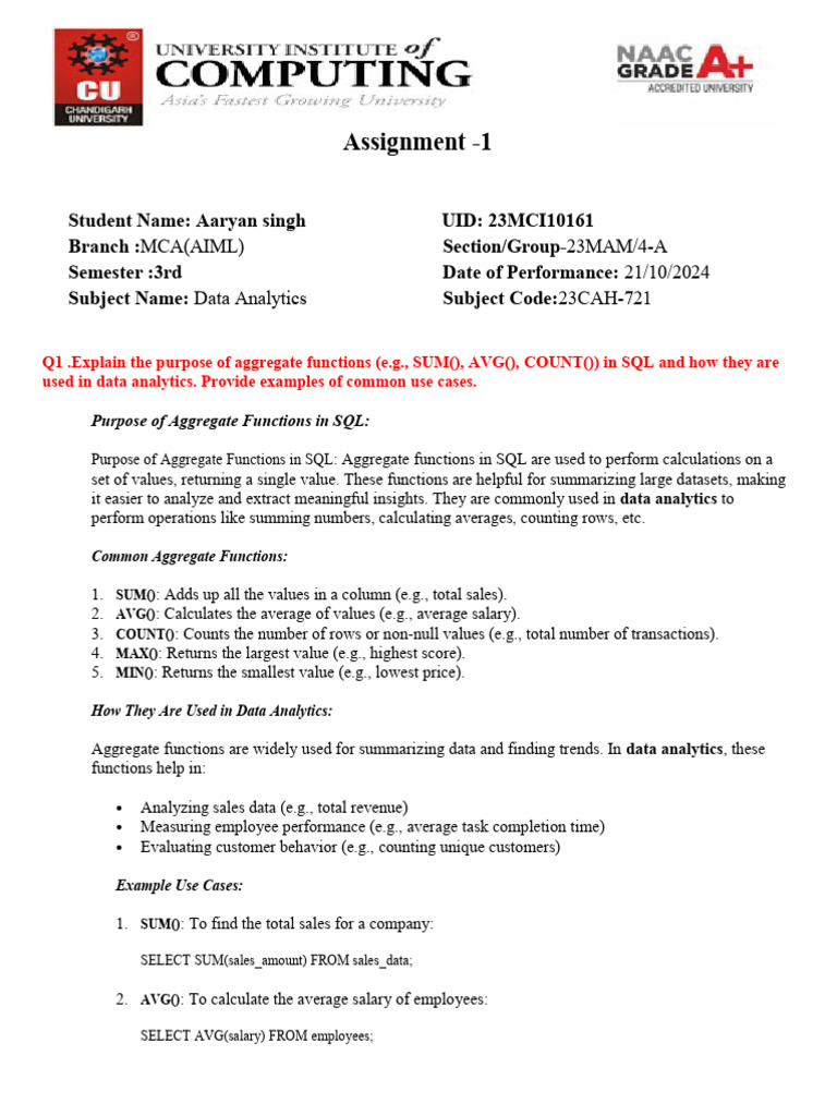 Assignment - Da Aryan | PDF | No Sql | Database Index