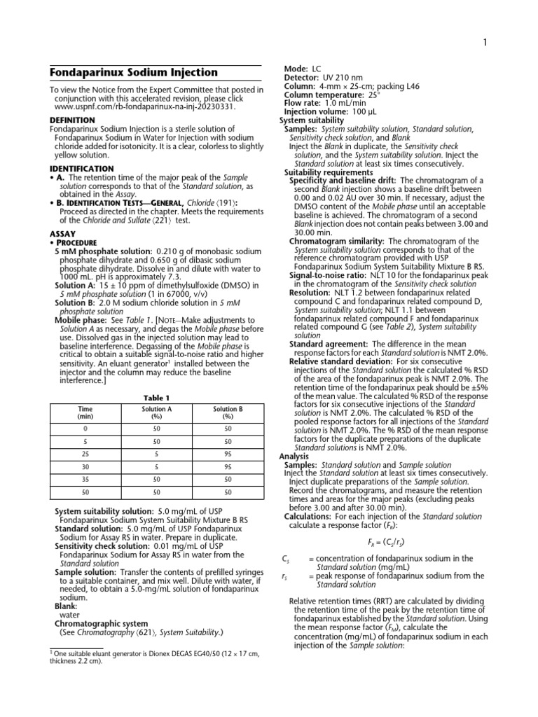 Fondaparinux Sodium Injection | PDF | Chromatography | Magnesium