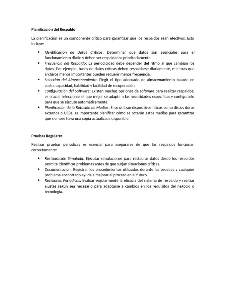 Planificación y Pruebas de Los Respaldos de Información | PDF | Negocios | Computadoras