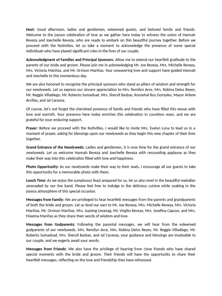 WEDDING CELEB EMCEE SCRIPT | PDF | Bride | Fashion Related Occasions