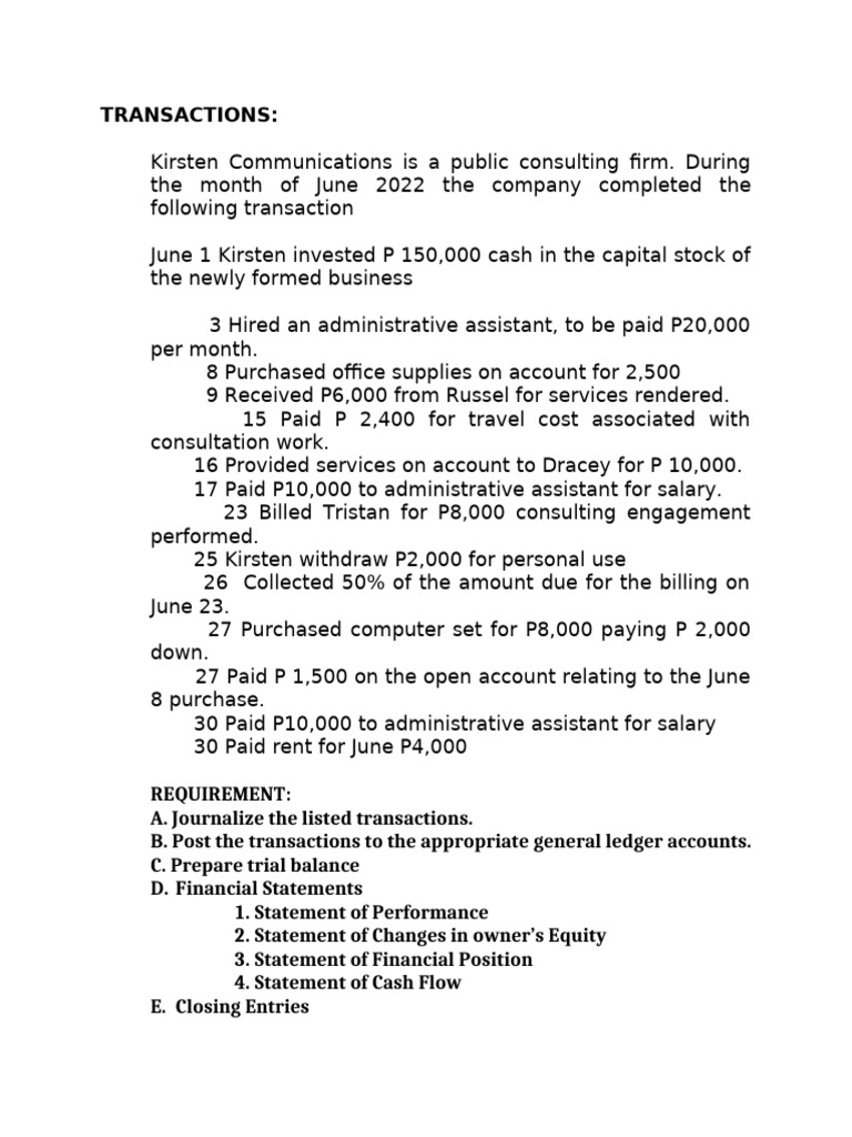 TRANSACTIONS-KIRSTEN-TASK-SHEET | PDF | Debits And Credits | Business