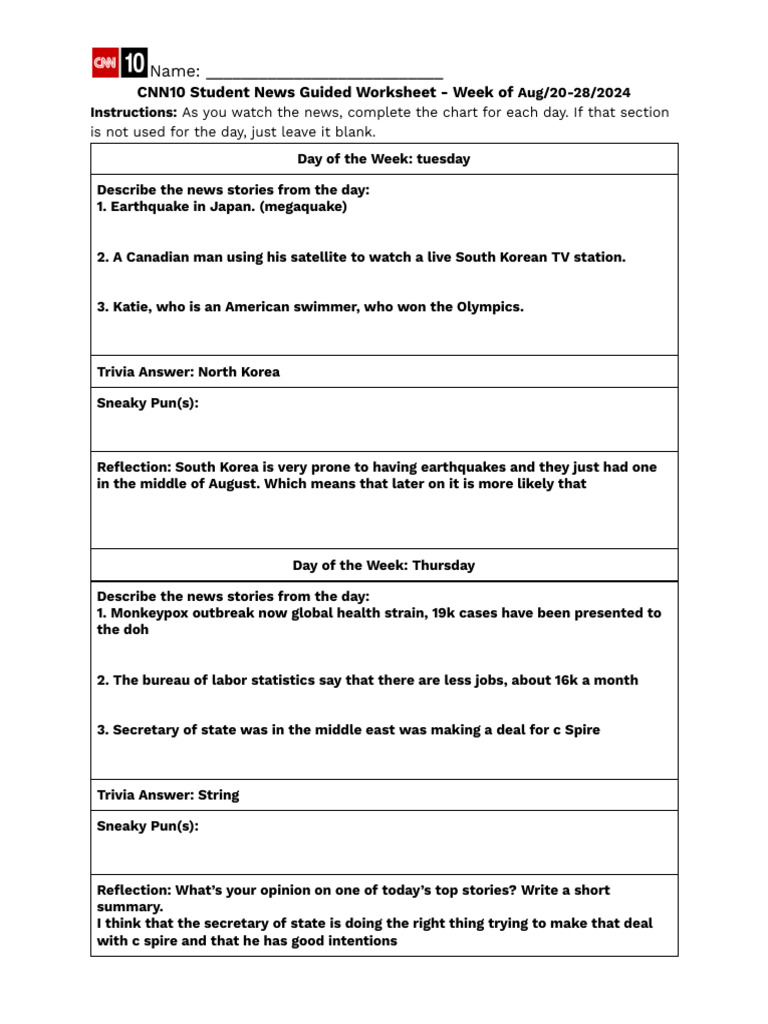CNN Guided Worksheet - English | PDF | Space Program Of The United ...