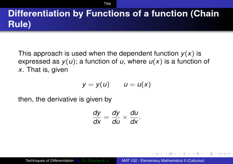 Differentiation by Functions of A Function (Chain Rule) | PDF | Teaching Methods & Materials ...