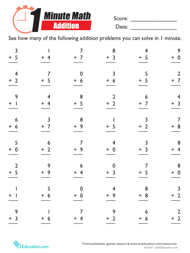 1 Minute Math Addition | PDF