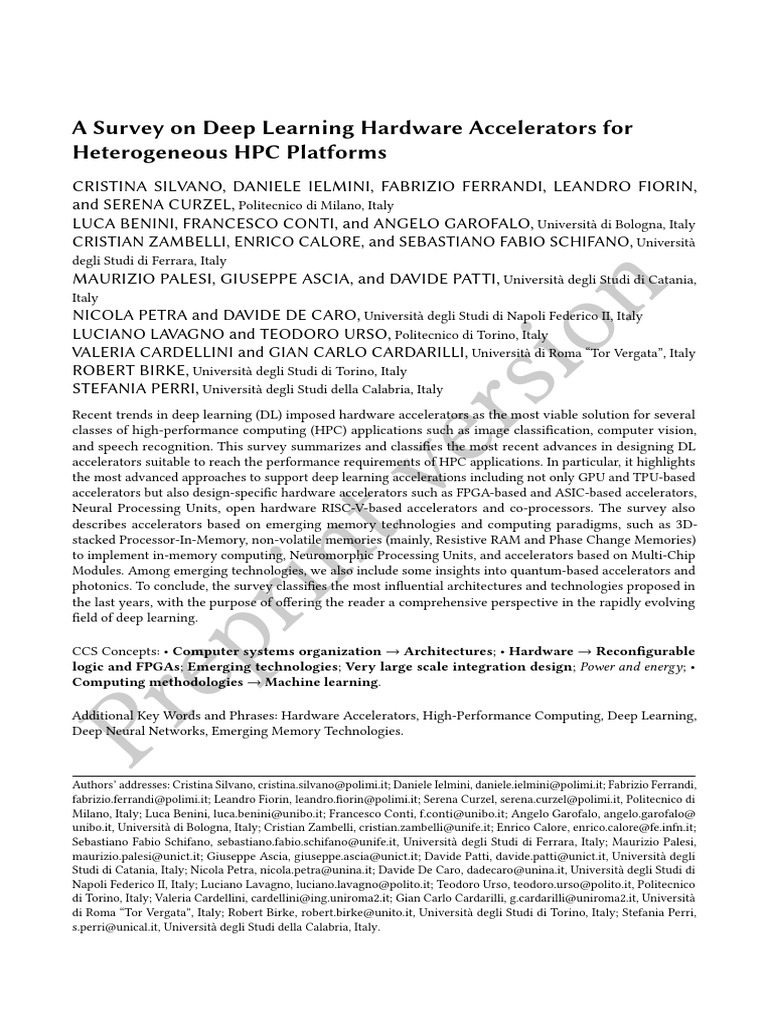 V Ersion: A Survey On Deep Learning Hardware Accelerators For Heterogeneous HPC Platforms | PDF ...
