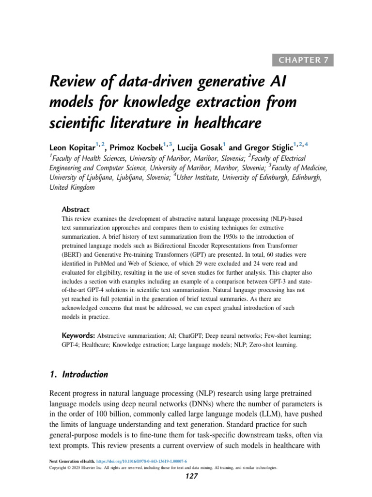 Review of Data-Driven Generative AI Models For Knowledge Extraction From Scientific Literature ...
