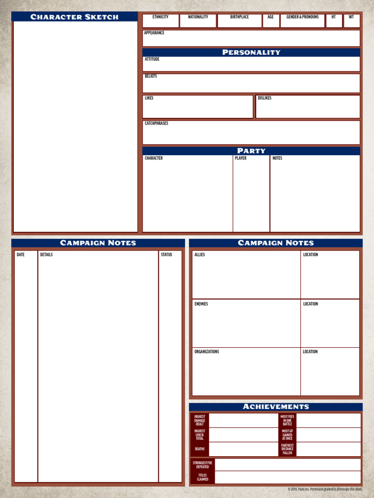 Pathfinder 2e - Character Sheet A3 | PDF | Role Playing Games