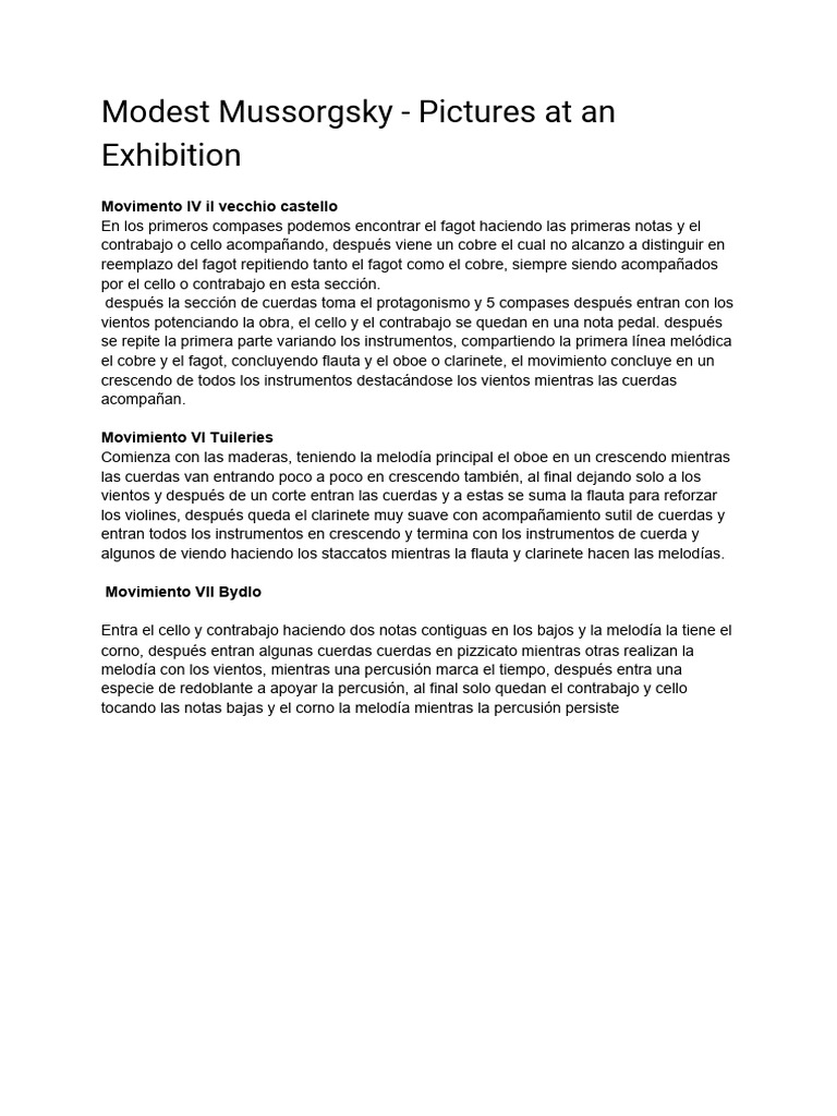 Modest Mussorgsky - Pictures at an Exhibition | PDF