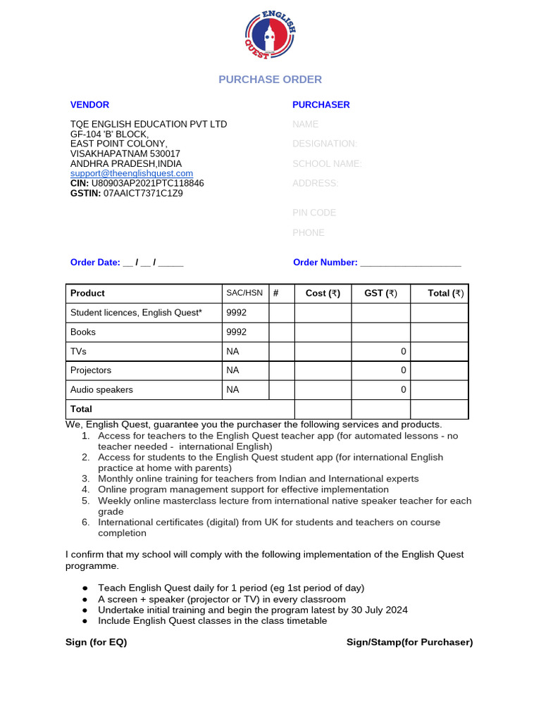 EQ purchase Order - v2 | PDF | Payments | Money