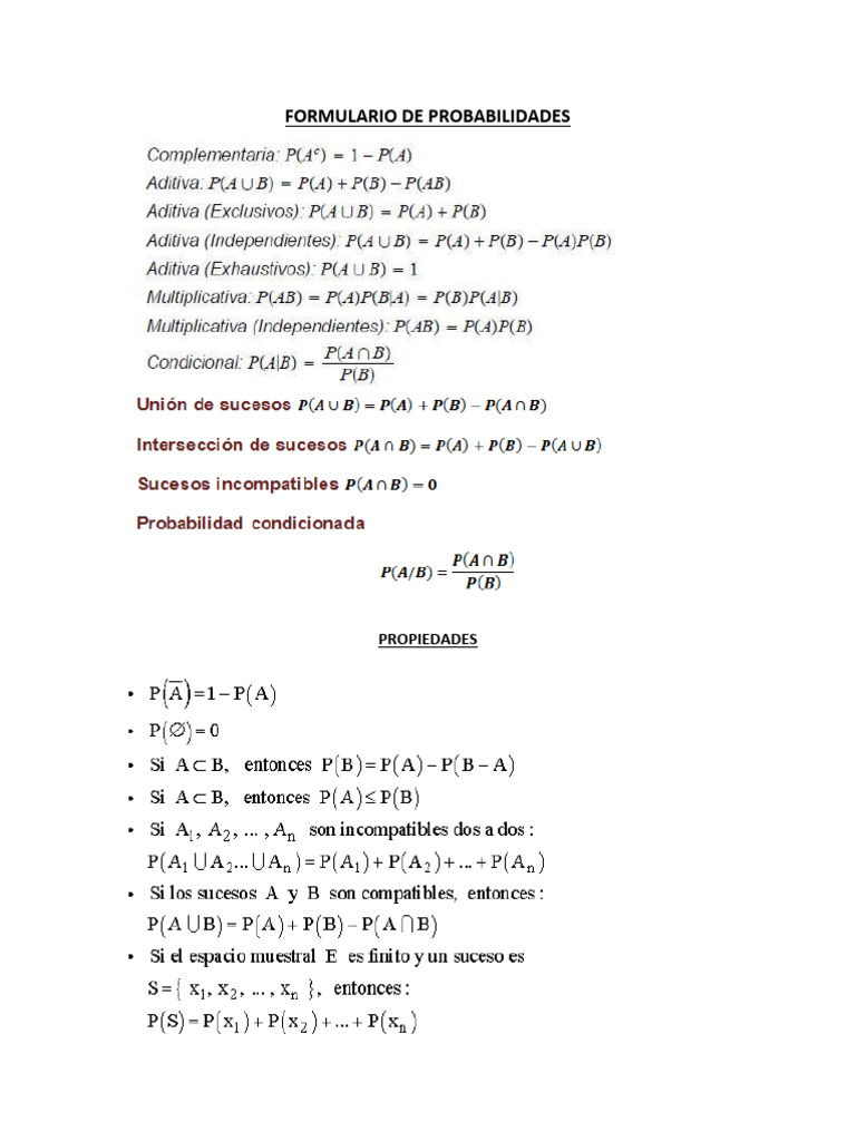 FORMULARIO DE PROBABILIDADES | PDF