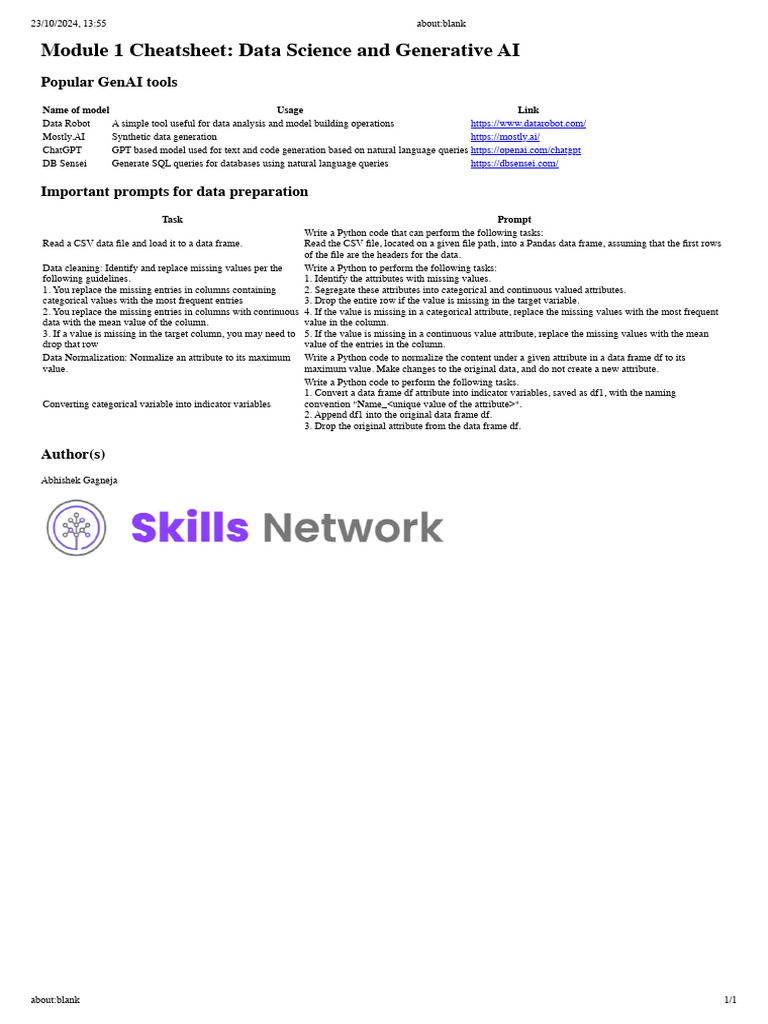 Module 1 Cheatsheet Data Science And Generative Ai Pdf Data Computer Data