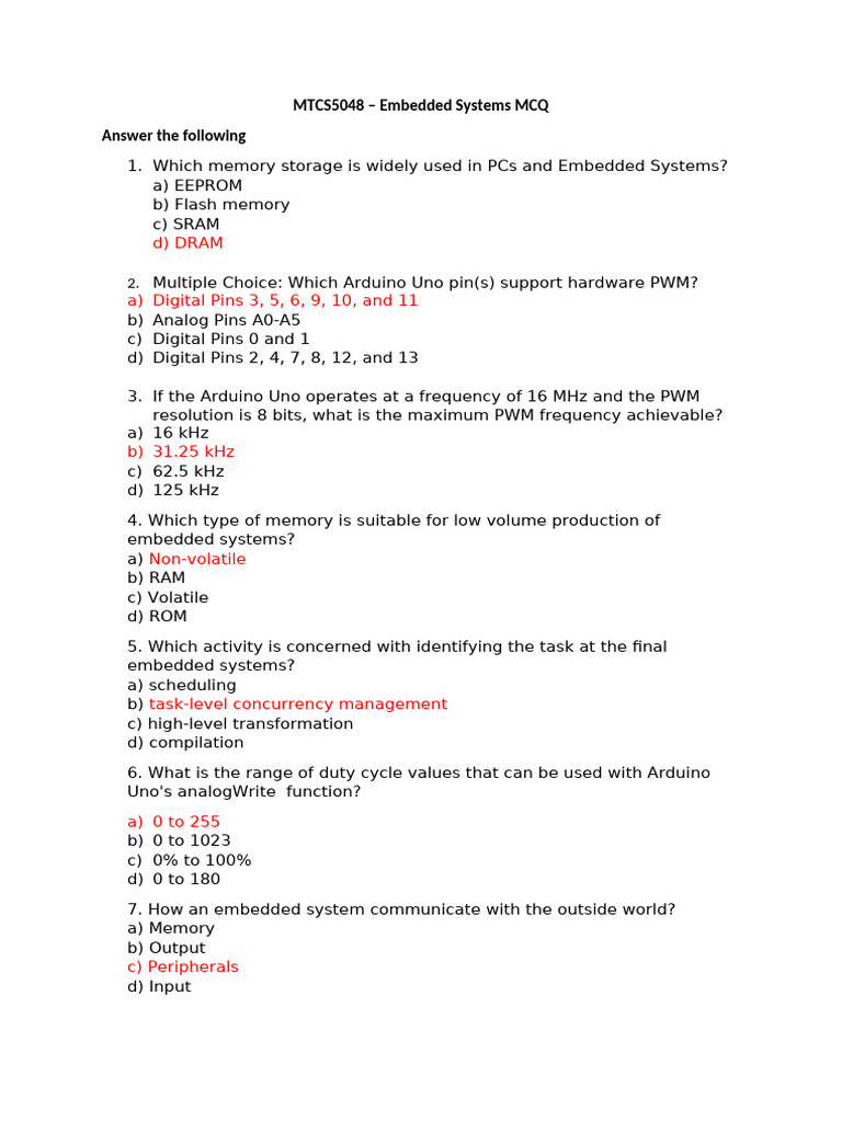 MTCS5048 - MCQs-solutions | PDF | Embedded System | Computer Memory