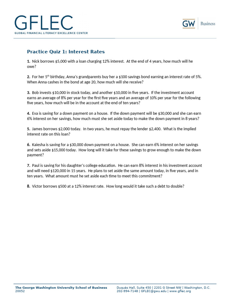 Interest Rate Practice Quiz | PDF