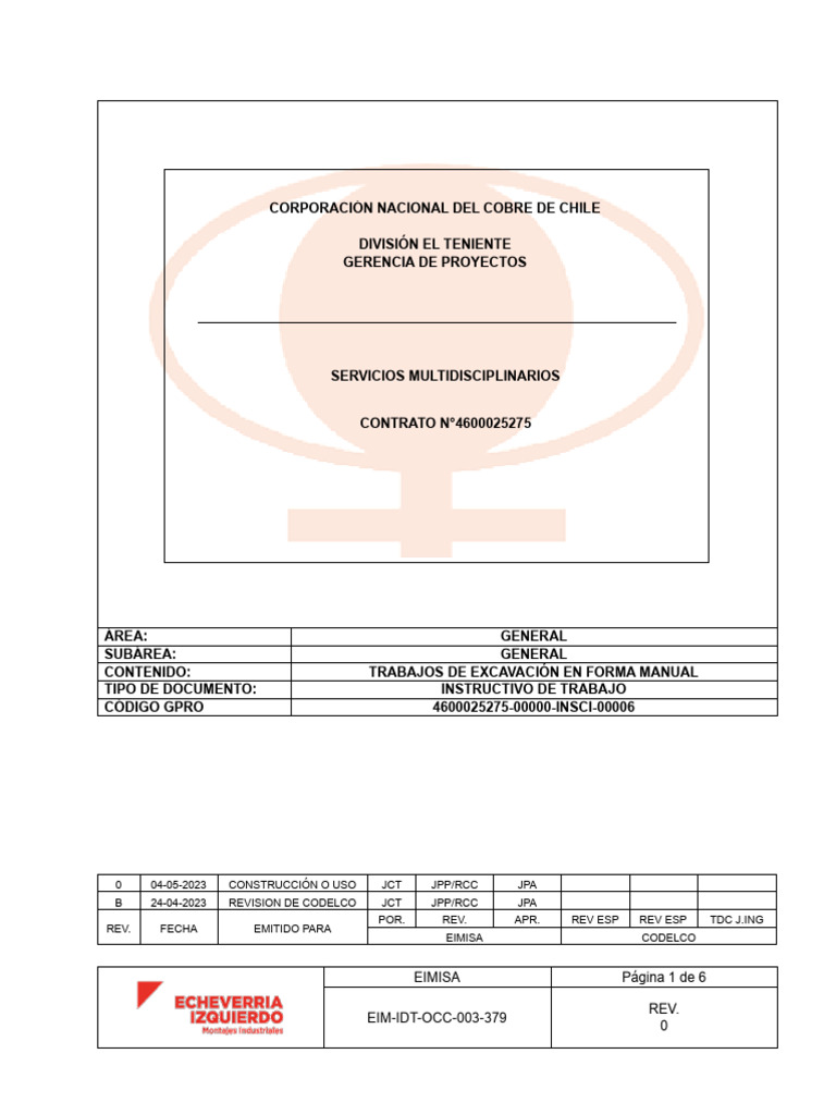 EIM-IDT-OCC-003-379 Trabajos de Excavación en Forma Manual Rev.0 | PDF