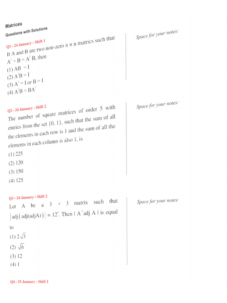 Matrices - JEE Main 2023 January Chapter Wise Questions by MathonGo | PDF