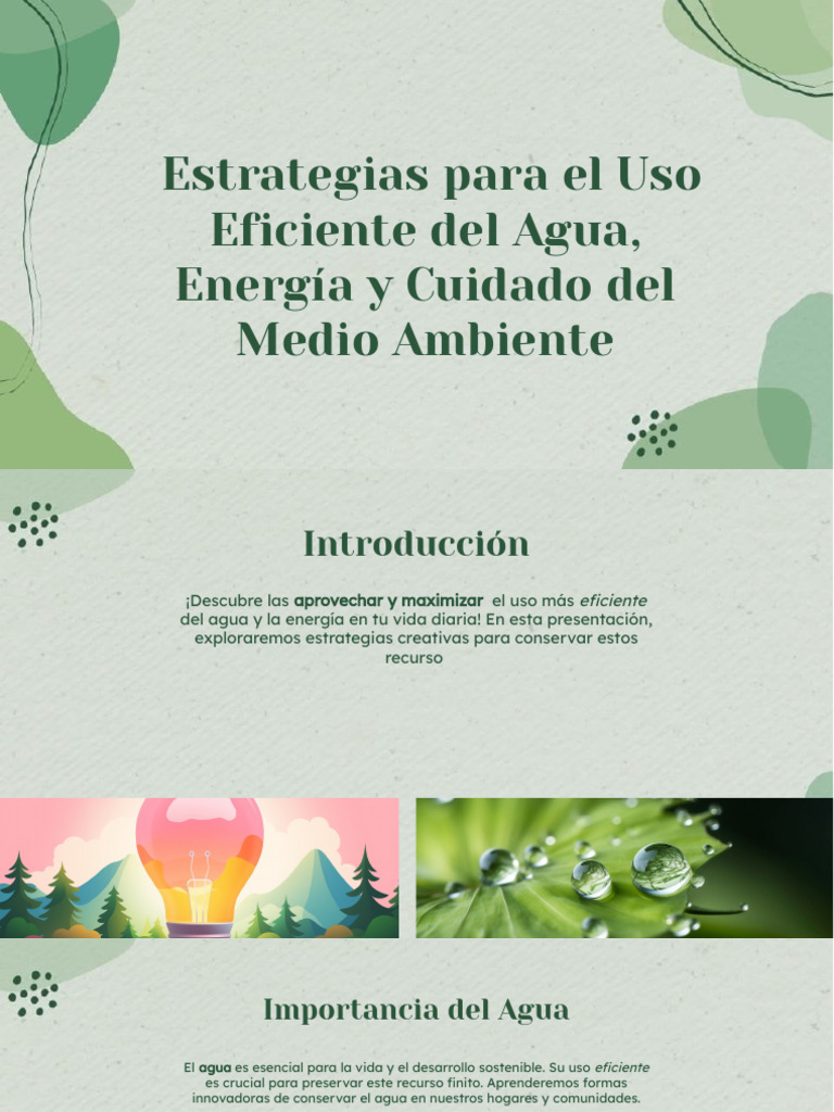Presentacion de Uso Eficiente de Agua, Energia y cuidado medio ambiente | PDF | Uso eficiente de ...