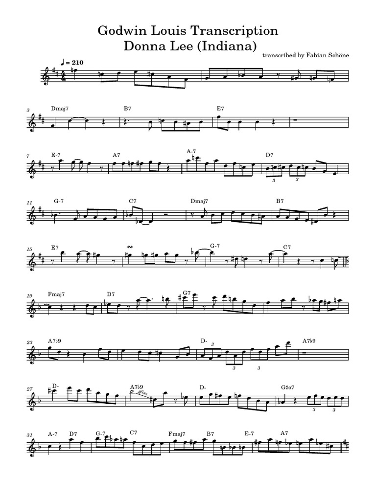 Godwin Louis Transcription Donna Lee (Indiana) | PDF