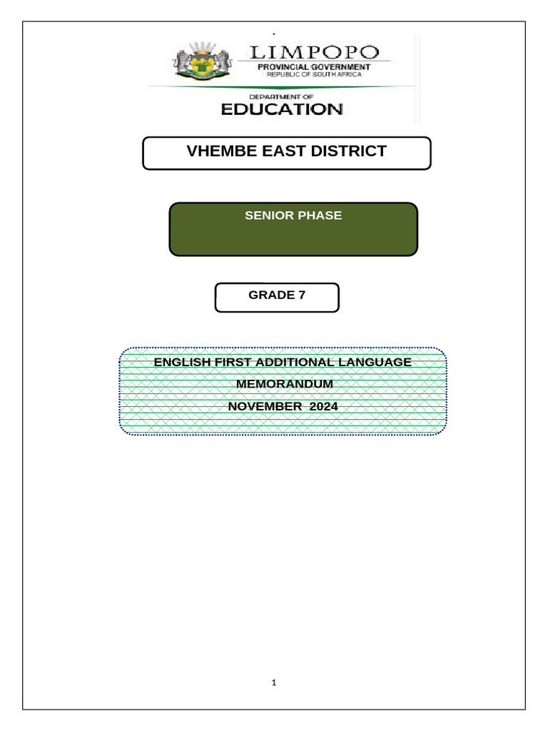 Grade 7 English Exam Memo November 2024 | PDF | Bullying | Sentence ...
