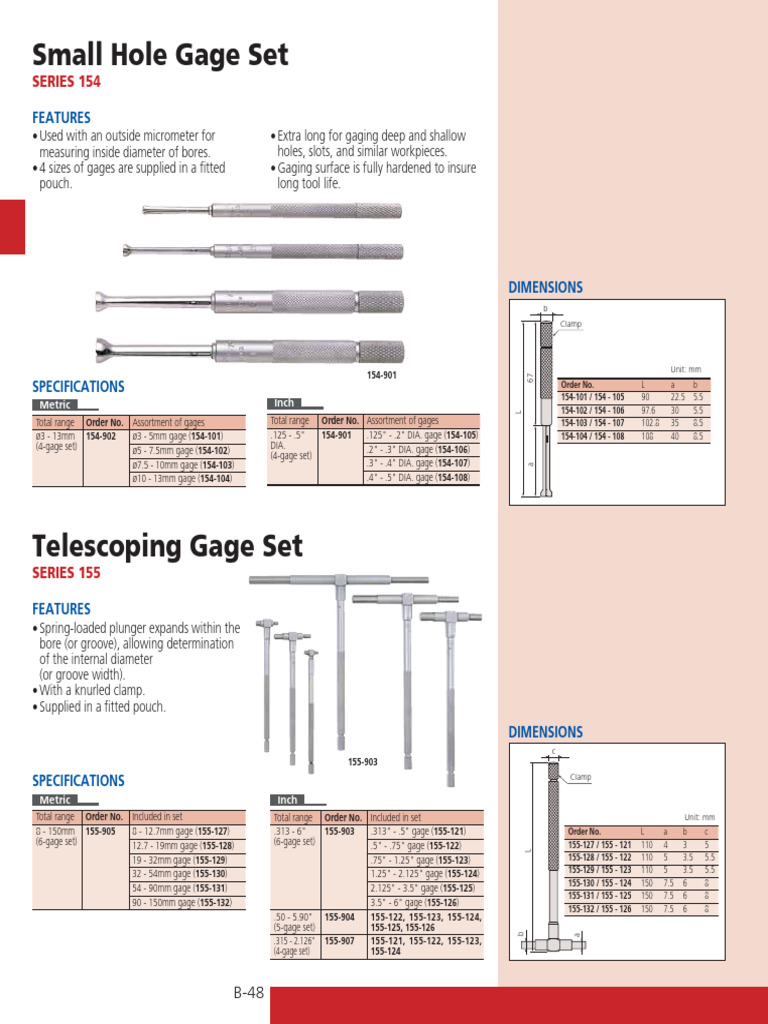 Telescoping Gage Set Specifications | PDF