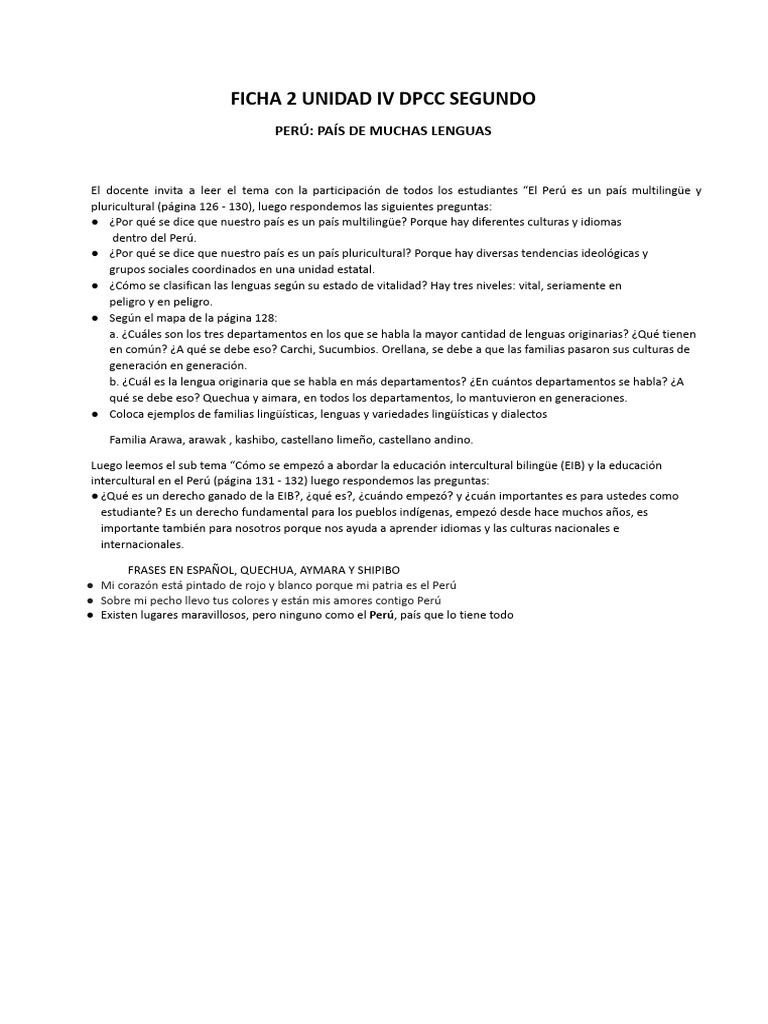 Ficha 2 Unidad Iv DPCC Segundo Clasroom | PDF