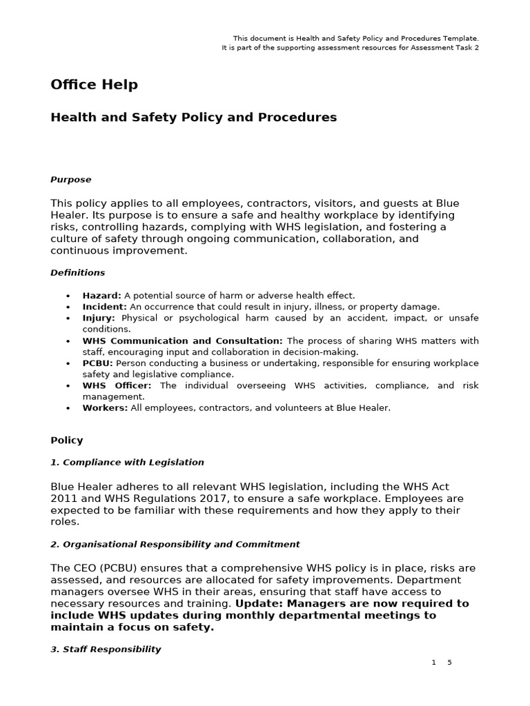 Third Draft WHS Policy and Procedures Template | PDF | Occupational ...