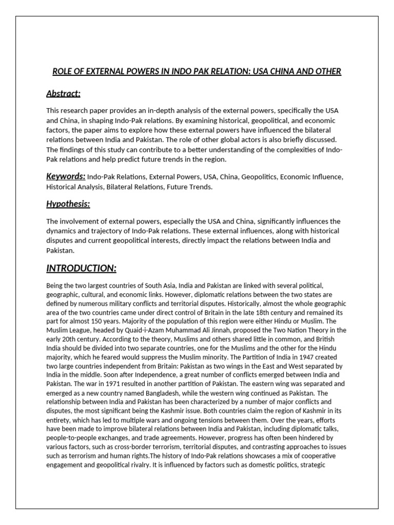 foFOREIGN POLICY RESEARCH PAPER ROLE OF EXTERNAL POWERS IN INDO PAK ...