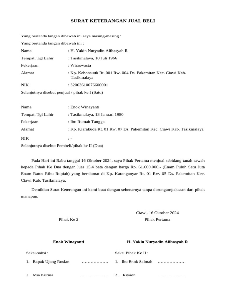 Surat Keterangan Jual Beli | PDF