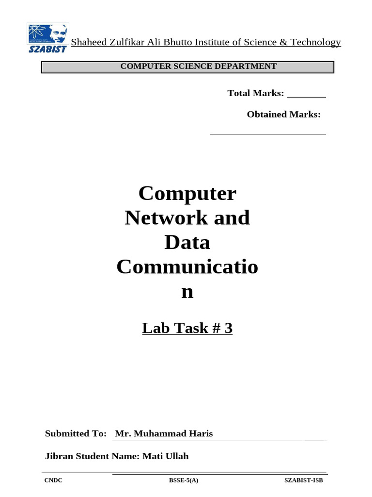 Computer Network and Data Communicatio N: Lab Task # 3 | PDF | Computers